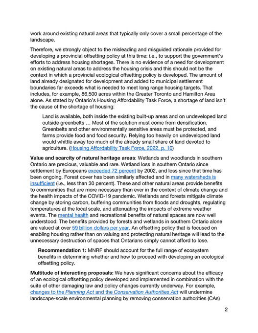 Joint submission on proposed natural heritage offsetting policy - Page 2 Joint submission on proposed natural heritage offsetting policy - Page 2