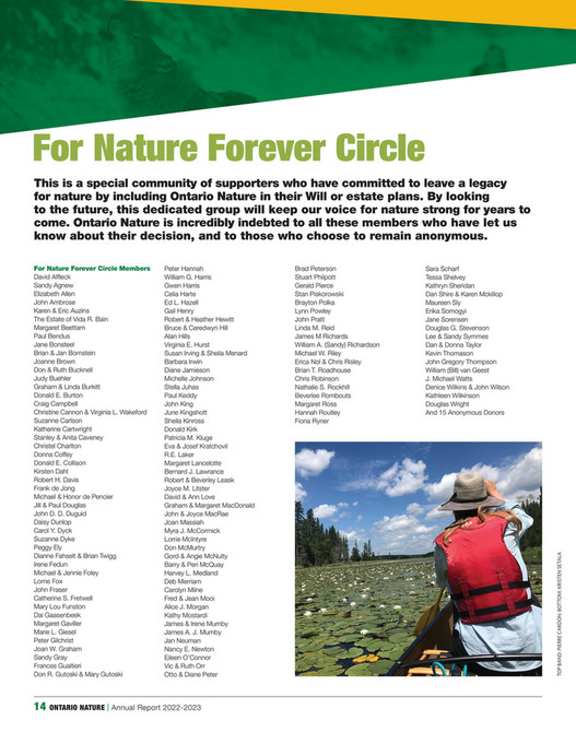 Ontario Nature Annual Report / Report to Donors - Page 12-13