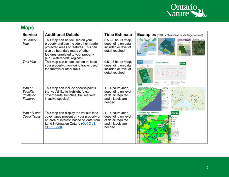 Ontario Nature - List of GIS Services - Page 2