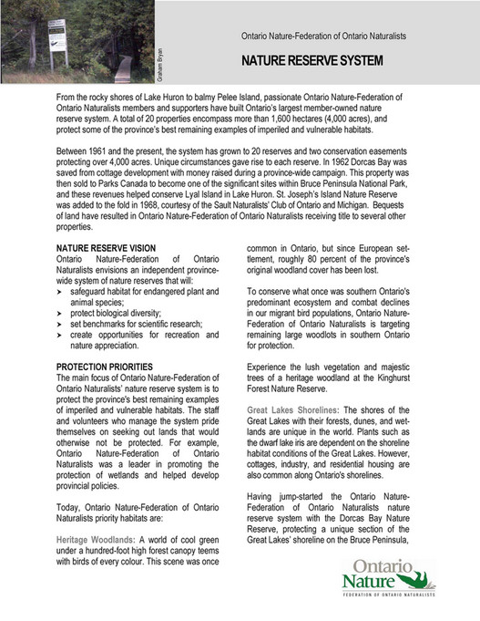 Ontario Nature: Nature Reserves - Page 1