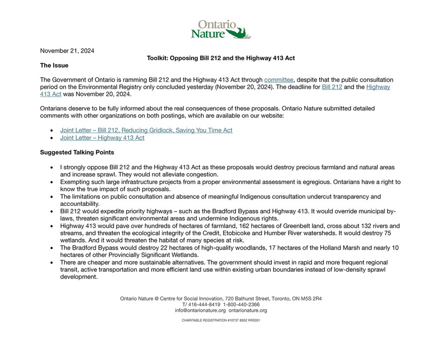 ON Nature magazine - Member_Outreach_Bill_212_and_Hwy_413_Toolkit - Page 1
