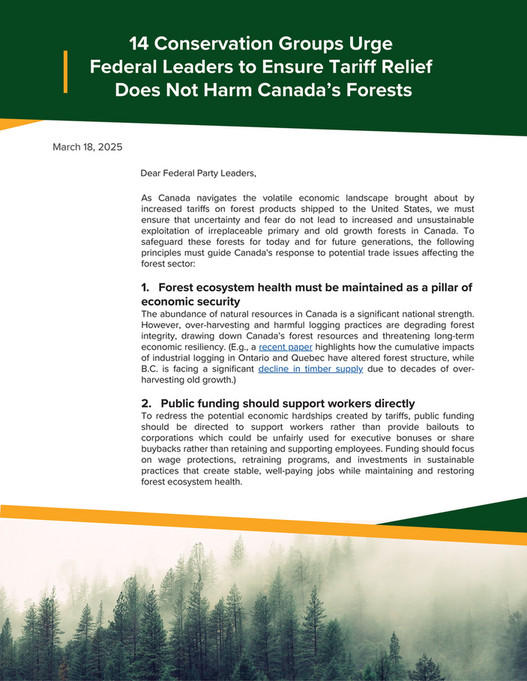 Letter to federal party leaders on tariff relief and forestry - Page 1