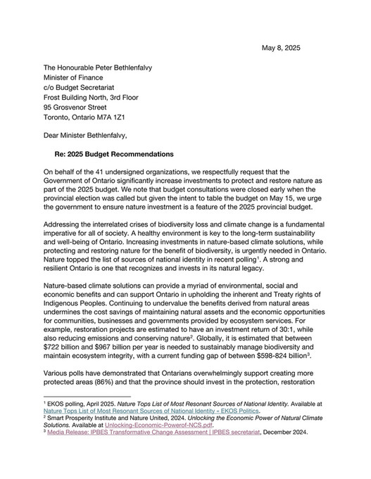 Joint Letter - 2025 Ontario Budget Recommendations - Page 1