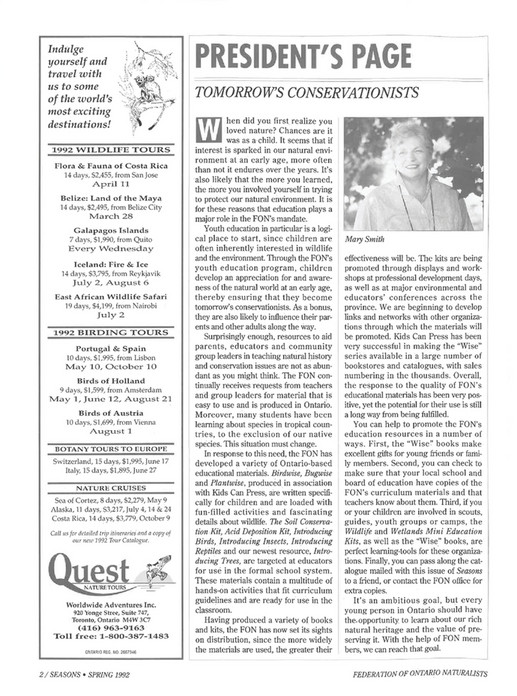 ON Nature magazine - Spring_1992 - Page 1